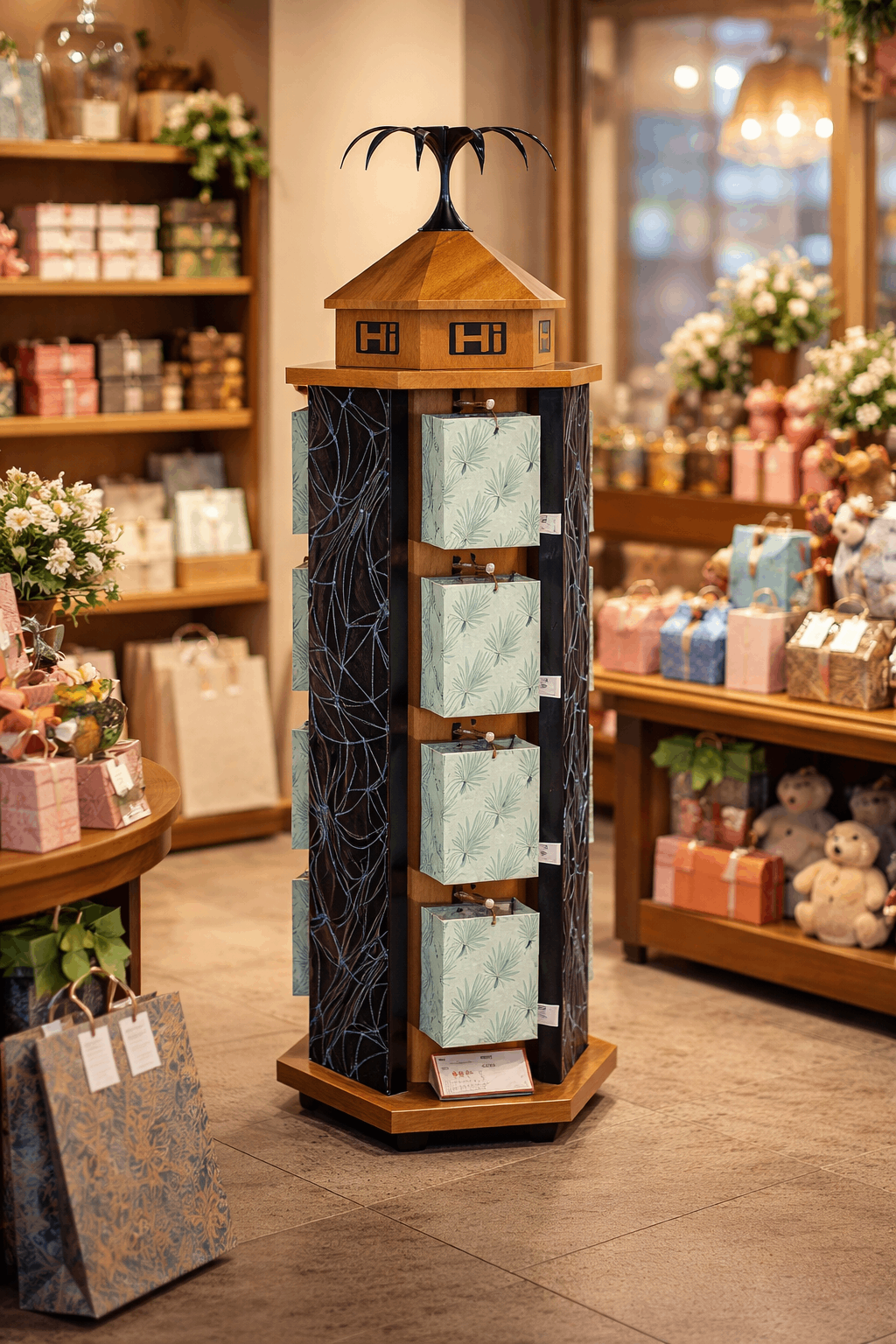 Custom 6-Way Bag Display Rack for Retail Chains